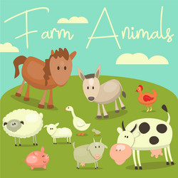 Cartoon farm animals with nature background Vector Image