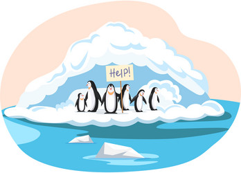 Group of penguin need help stand with sign calling