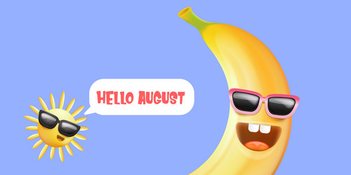 Hello august horizontal banner with cartoon sun Vector Image
