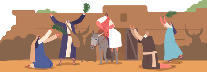 Palm sunday biblical narrative scene with jesus Vector Image