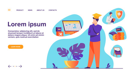 Male student choosing program in college Vector Image