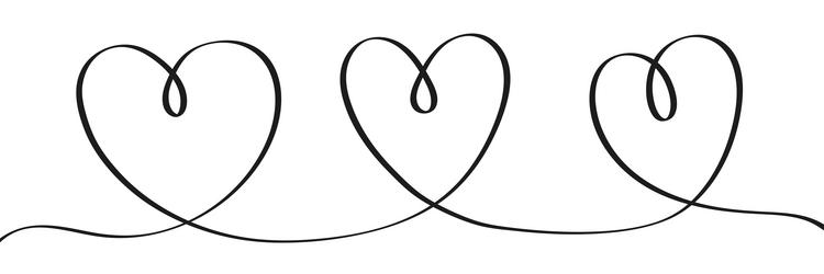 Continuous line three hearts hearts Royalty Free Vector