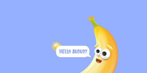 Hello august horizontal banner with cartoon sun Vector Image
