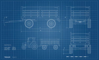 Outline blueprint tractor side front and top Vector Image