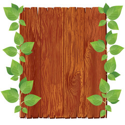 Wooden board template with nature leaves Vector Image