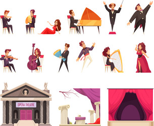 Theater attributes flat pictograms set theater Vector Image
