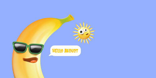 Hello august horizontal banner with cartoon sun Vector Image