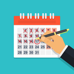 Hand with pen marks date in calendar deadline Vector Image
