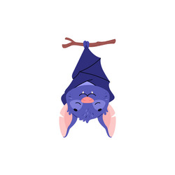 Cute bat sleeping upside down cartoon flat Vector Image
