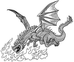 Fire-breathing dragon in the flight Royalty Free Vector