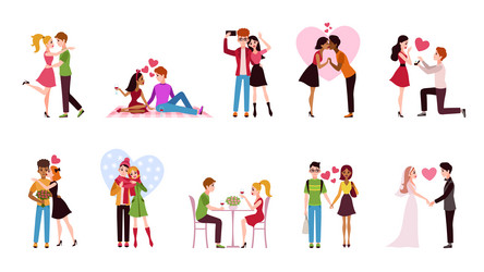 Couple in love set loving situations happy Vector Image