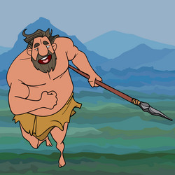 Cartoon running ancient neanderthal boy Royalty Free Vector