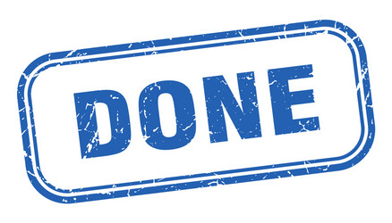 Done blue square grunge stamp on white Royalty Free Vector