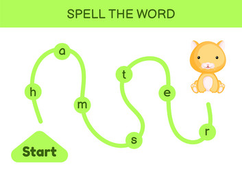 Maze for kids spelling word game template learn Vector Image