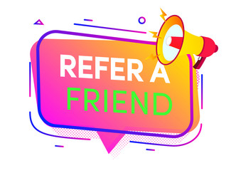 Refer a friend banner with bullhorn Royalty Free Vector