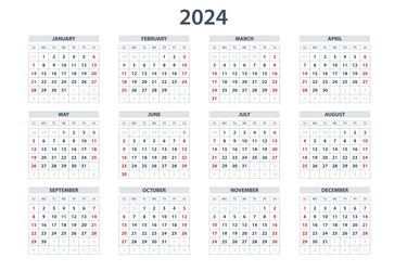 Horizontal red pocket calendar on 2023 and 2024 Vector Image