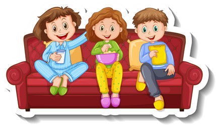 A sticker template with girl sitting on sofa Vector Image