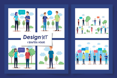 Bundle with set designs young people talking Vector Image