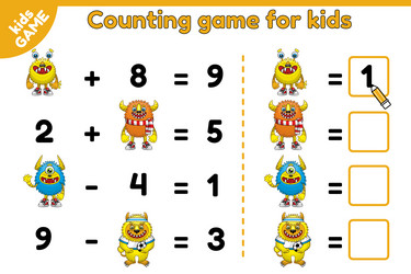 Math game for kids cartoon monsters-1 Royalty Free Vector