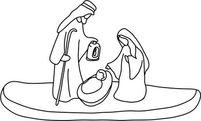 Line art nativity scene joseph marry and baby Vector Image