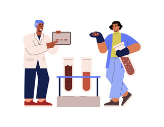 Scientists in laboratory analyzing soil Royalty Free Vector