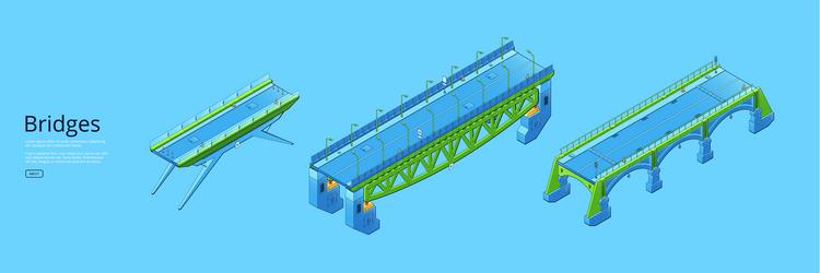 Isometric river roads canal bridges tower Vector Image