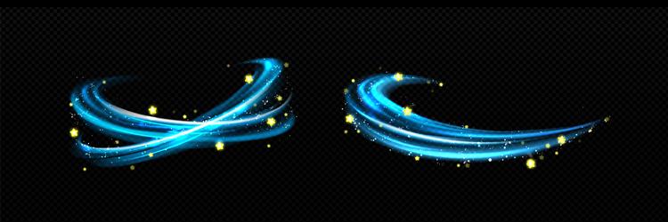 Magic effect blue air swirl with golden stars Vector Image