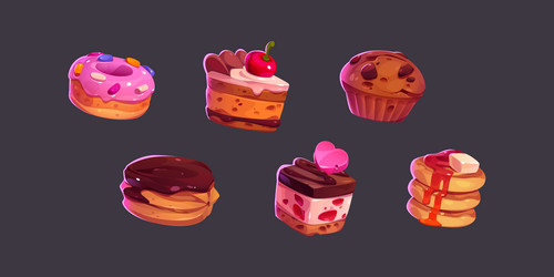Cartoon color different cakes sweets desserts icon