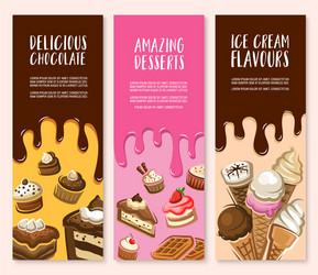 Cake dessert and ice cream banner set design Vector Image