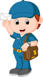 Cartoon postman holding mail and bag Royalty Free Vector