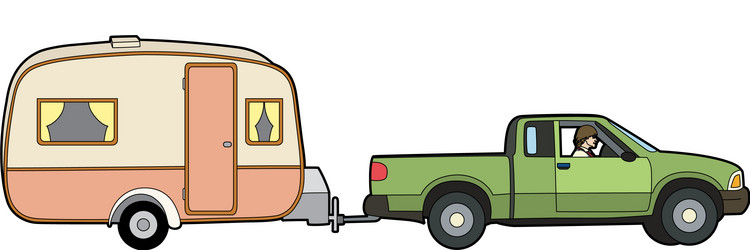 Drawing a car towing caravan Royalty Free Vector Image