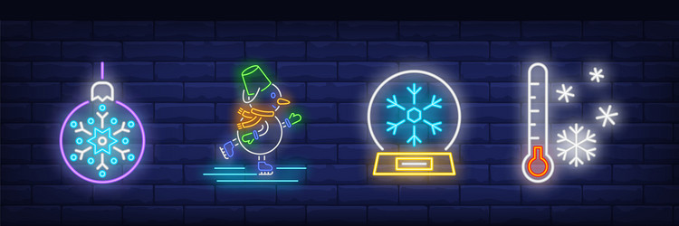 Winter holidays neon sign set Royalty Free Vector Image