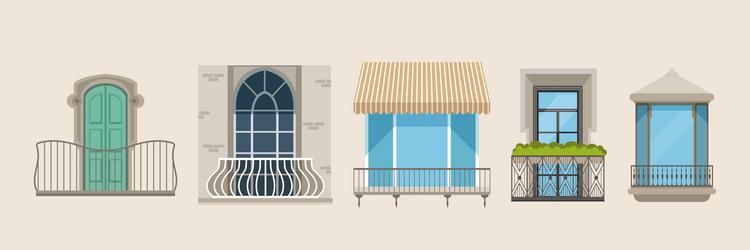 Balcony with windows front view and exterior Vector Image