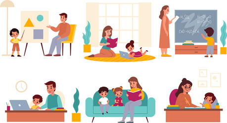 Fitness family parents and kids training together Vector Image