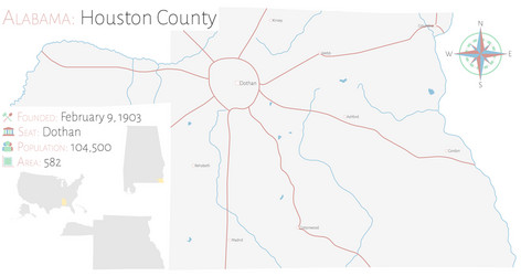 Map of houston county in alabama Royalty Free Vector Image