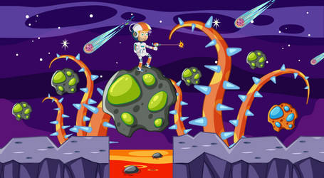 Space invasion game template galaxy scene Vector Image