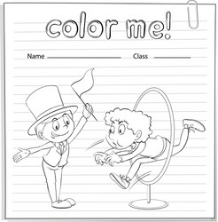 A color me worksheet with clock Royalty Free Vector Image