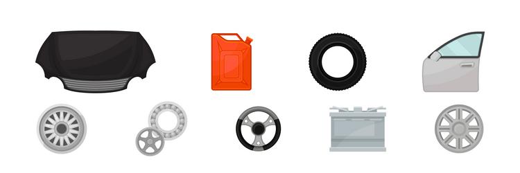 Car and auto spare parts with tyre ring Royalty Free Vector