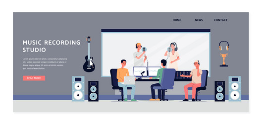 Recording studio interior with sound equipment Vector Image