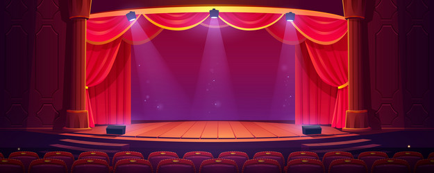 Cartoon theater stage with red curtains Royalty Free Vector