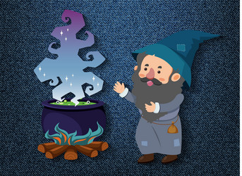 Little wizard cartoon character with potion pot Vector Image