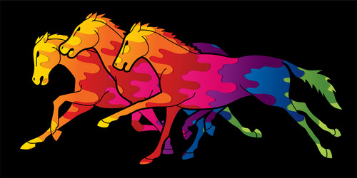 3 horses running cartoon graphic Royalty Free Vector Image