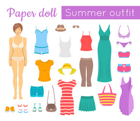 Summer paper doll girl with dress and hat Vector Image