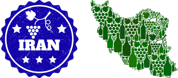 Collage of grape wine map iran and best Royalty Free Vector