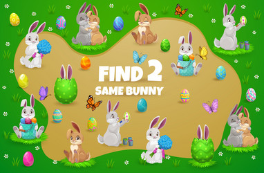 Easter egg hunt bunnies kids game find difference Vector Image