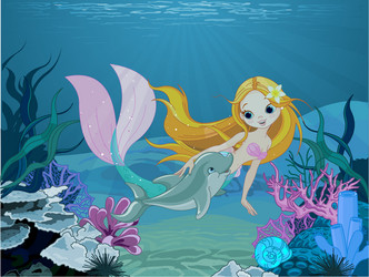 Mermaid And Dolphin Swimming Wallpaper
