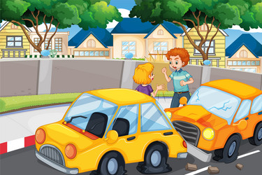 Accident scene with injured boy and ambulance Vector Image