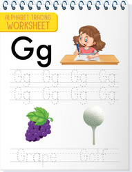 Alphabet tracing worksheet with letter g and g Vector Image