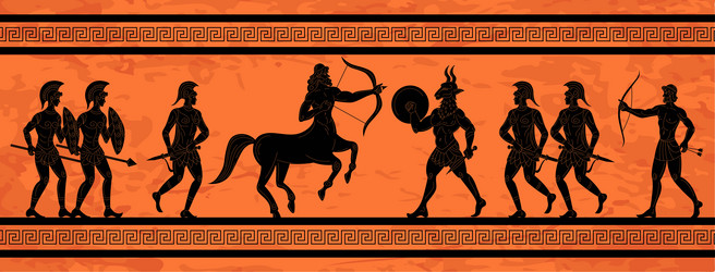 Mythology battle greek ornament ancient mural Vector Image