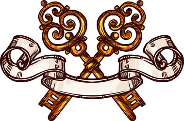 Heraldic old key wrapped paper ribbon isolated Vector Image